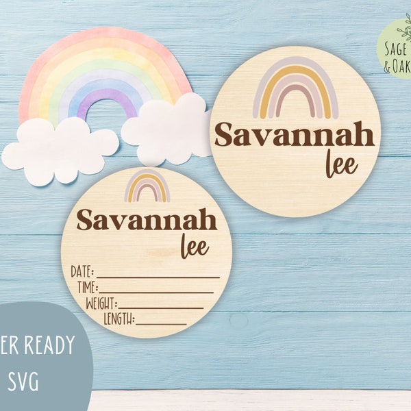 Personalized Rainbow Baby Birth Sign Svg, Baby Announcement Sign Laser ...