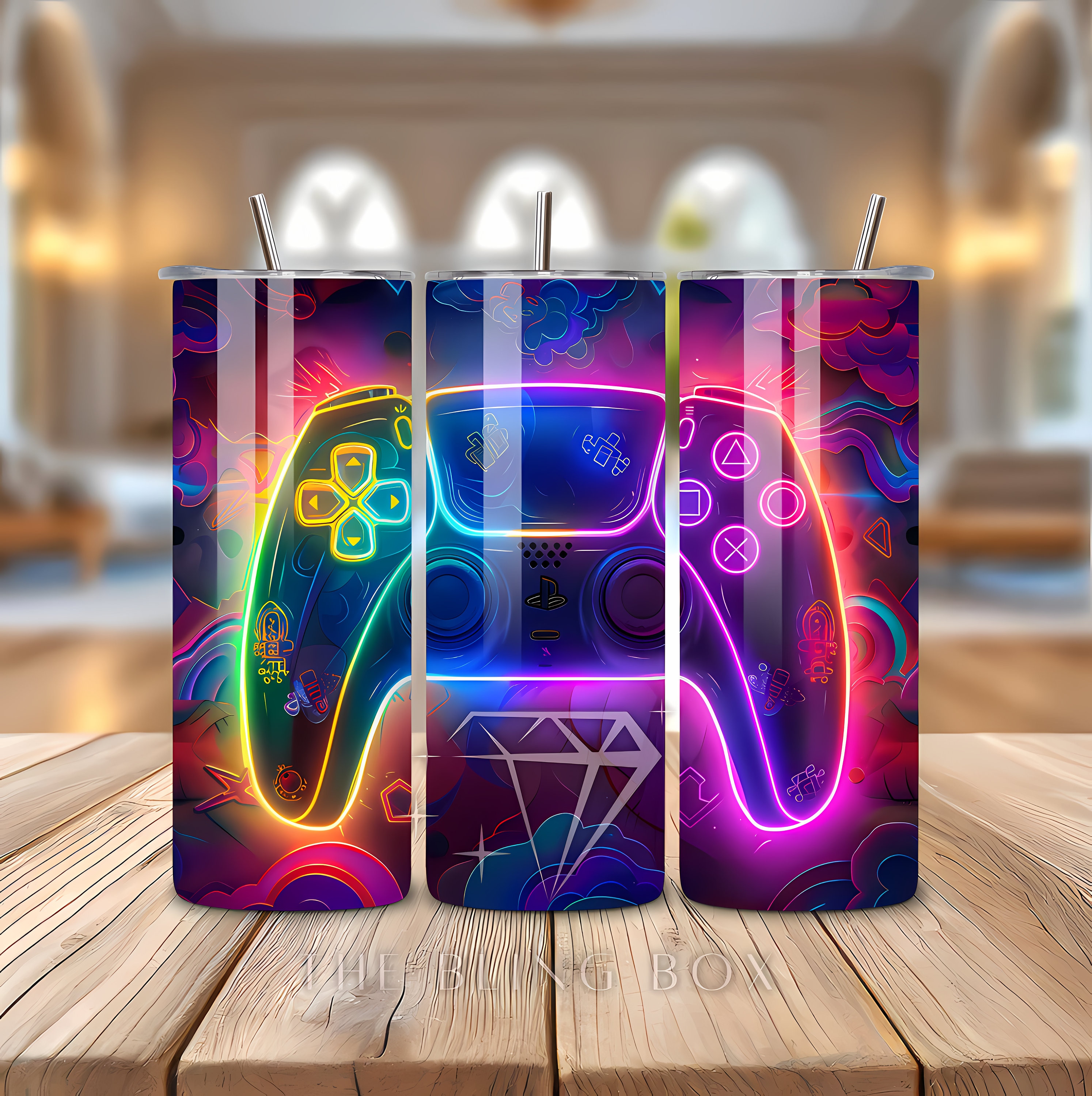 Neon Glow Controllers: 20 Oz Skinny Tumbler Sublimation Design Digital ...