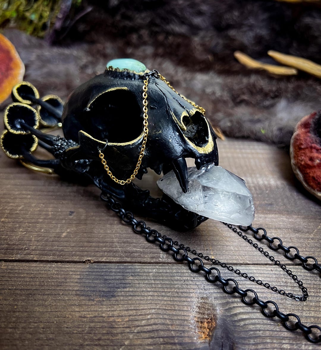 Feral Majesty Wallhanging, Bobcat Skull, Mushrooms, Crystals • Gothic ...