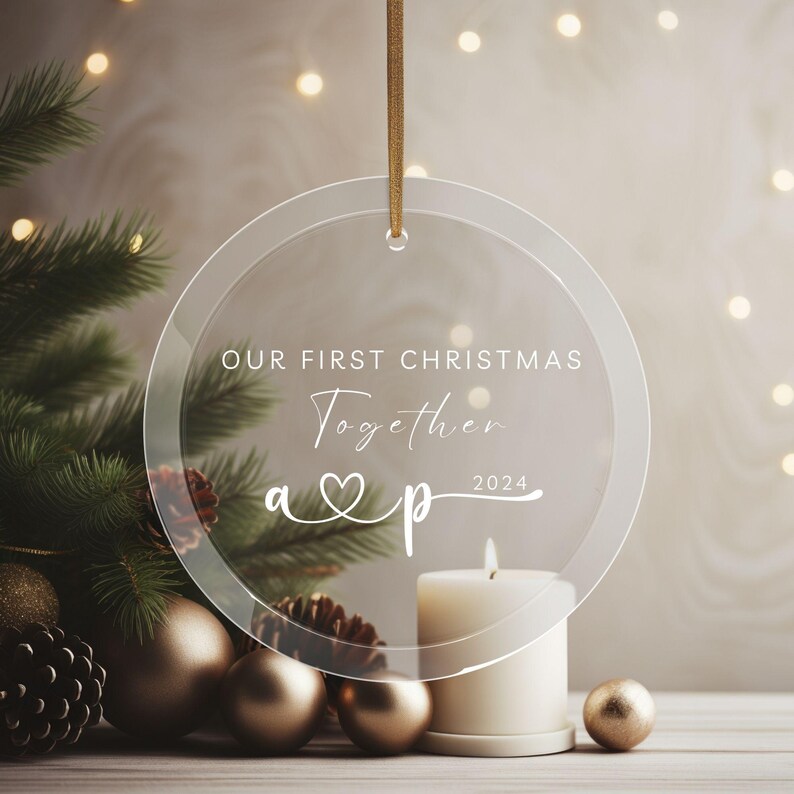 Couple First Christmas Together Glass Ornament, Custom Name Initial ...