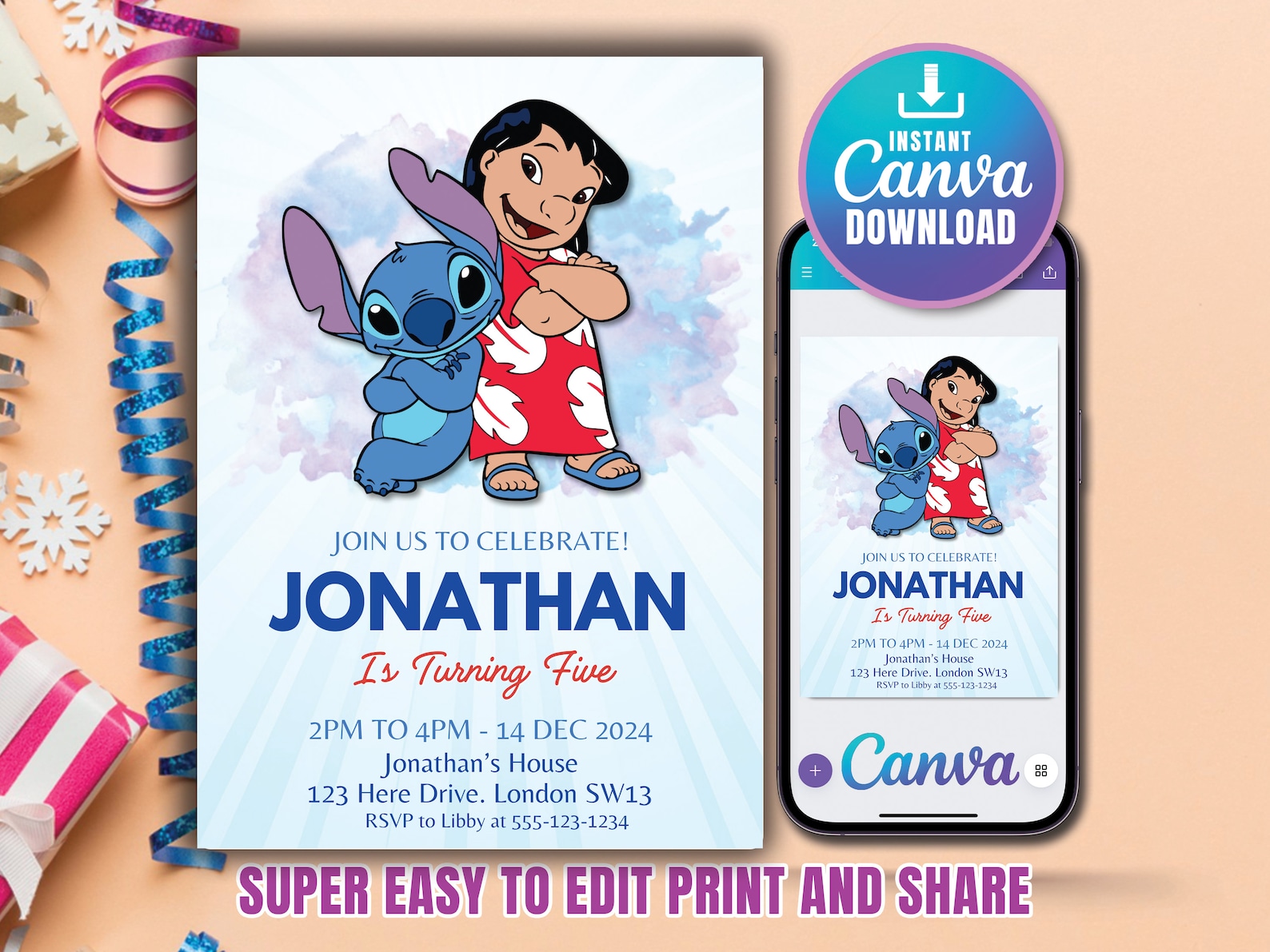 Stitch Birthday Invitation Template Editable Stitch Boys Birthday ...