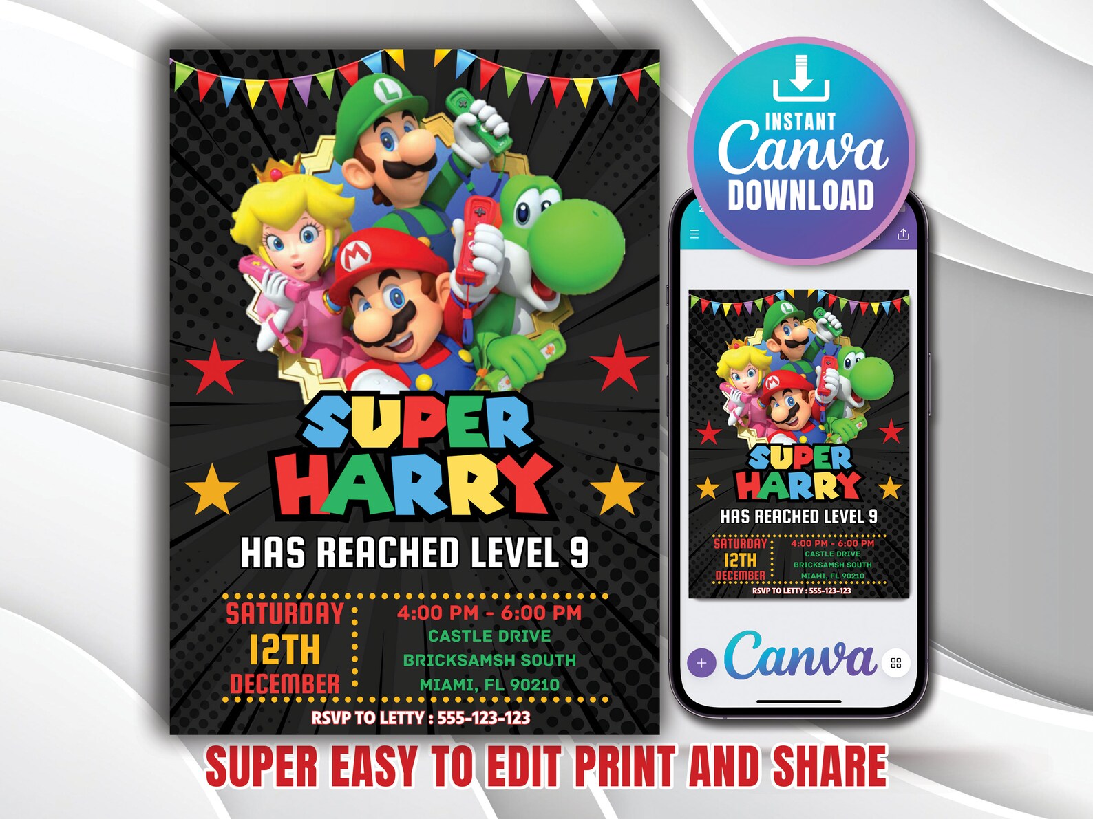 Mario Bros Invitation, Super Mario Birthday Invitation, Super Brothers ...