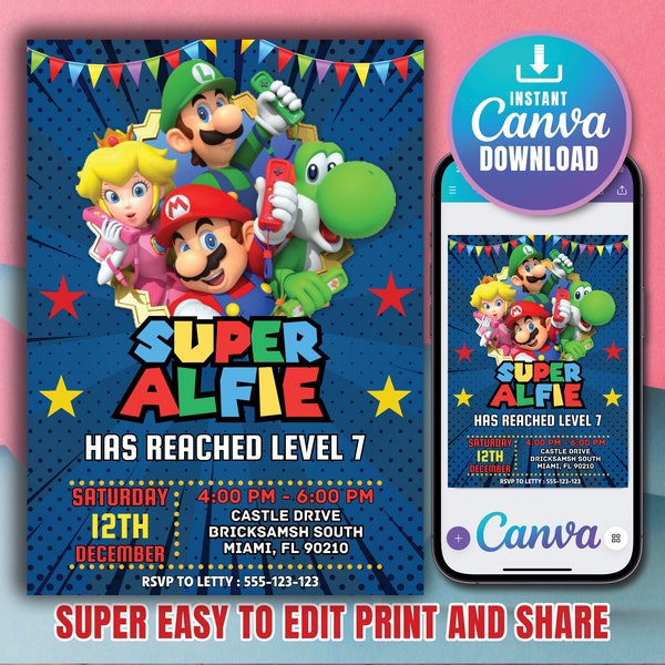 Canva Editable Mario Bros Invite - Etsy