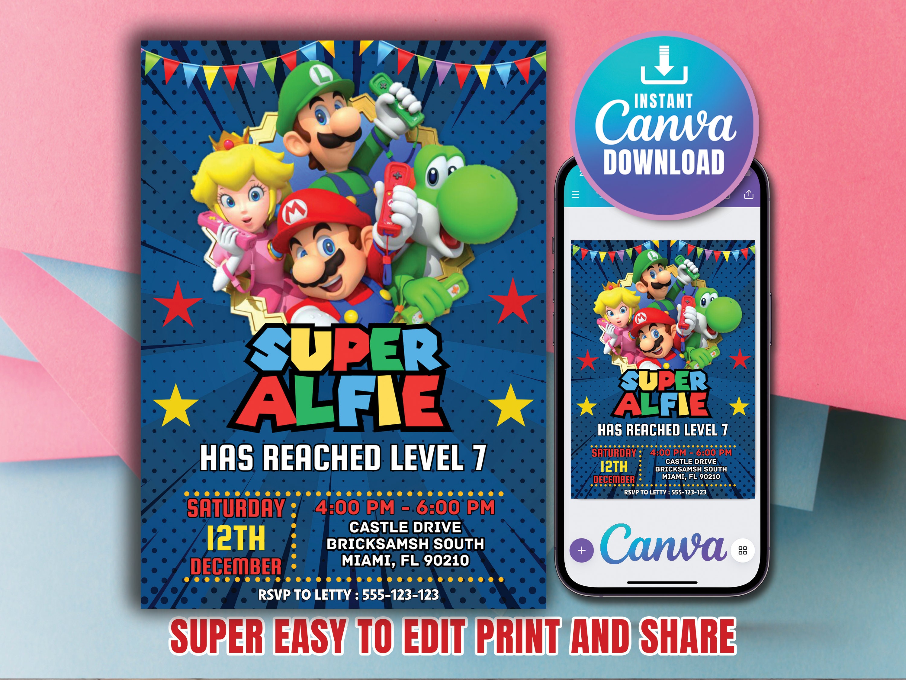 Super Mario Bros Invitation, Super Mario Birthday Invitation, Super ...