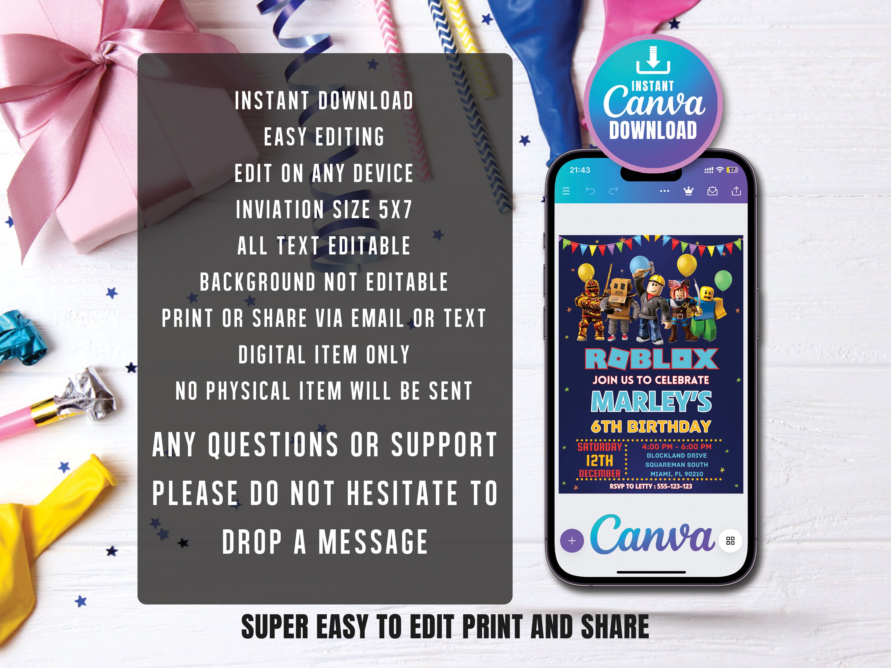 Roblox Birthday Invitation, Roblox Game Party, Roblox Invitation, Kids ...