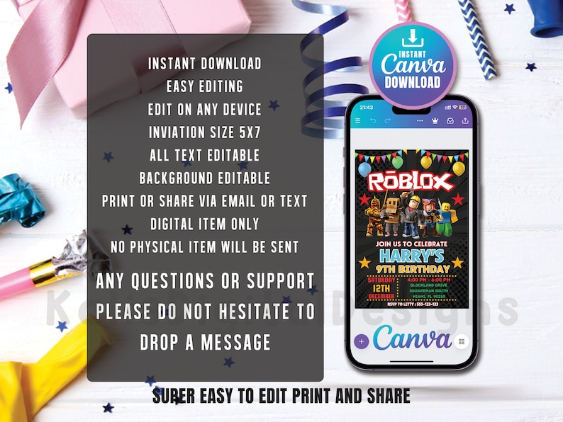 Roblox Birthday Invitation, Roblox Game Party, Roblox Invitation, Kids ...