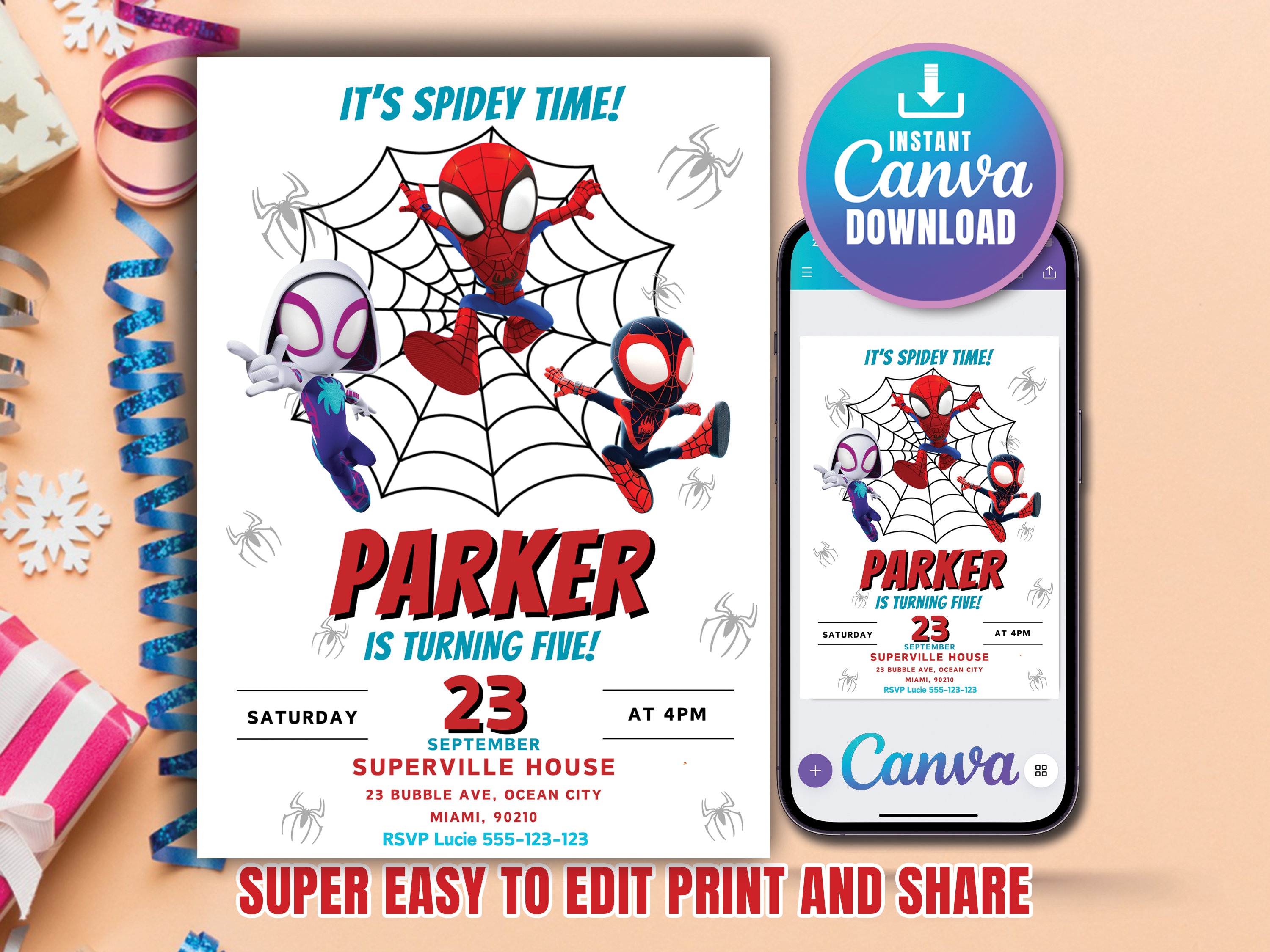 Spidey and His Amazing Friends Birthday Invitation Spidey Invitation ...