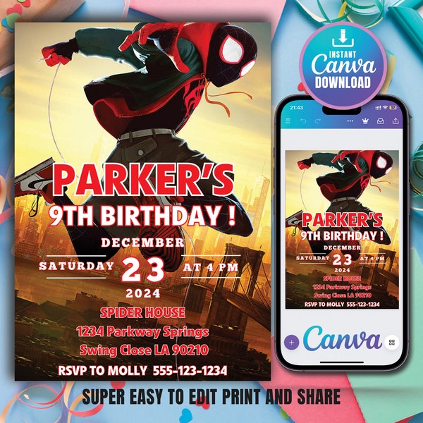 Spider 4th Birthday Invitation - Etsy