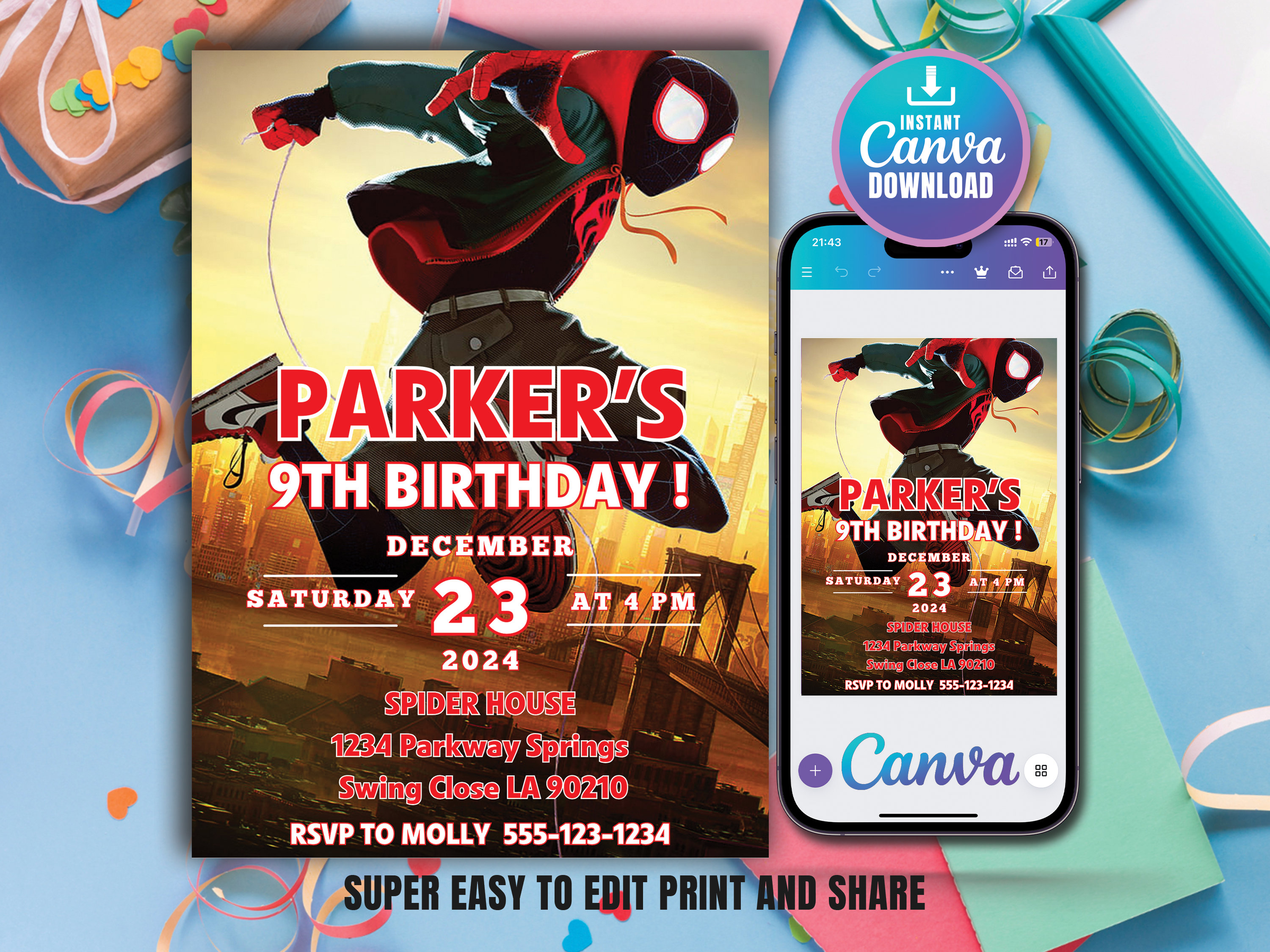 Spiderman Across in Spider-verse Birthday Invitation Spiderman Movie ...