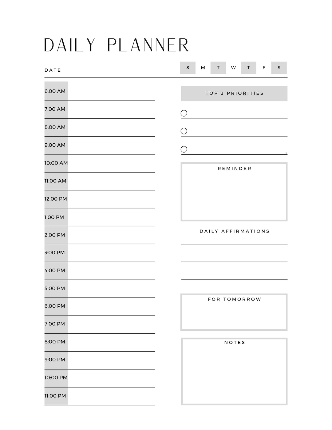 Daily Planner Printable, Instant Download, Minimal Productivity Planner ...