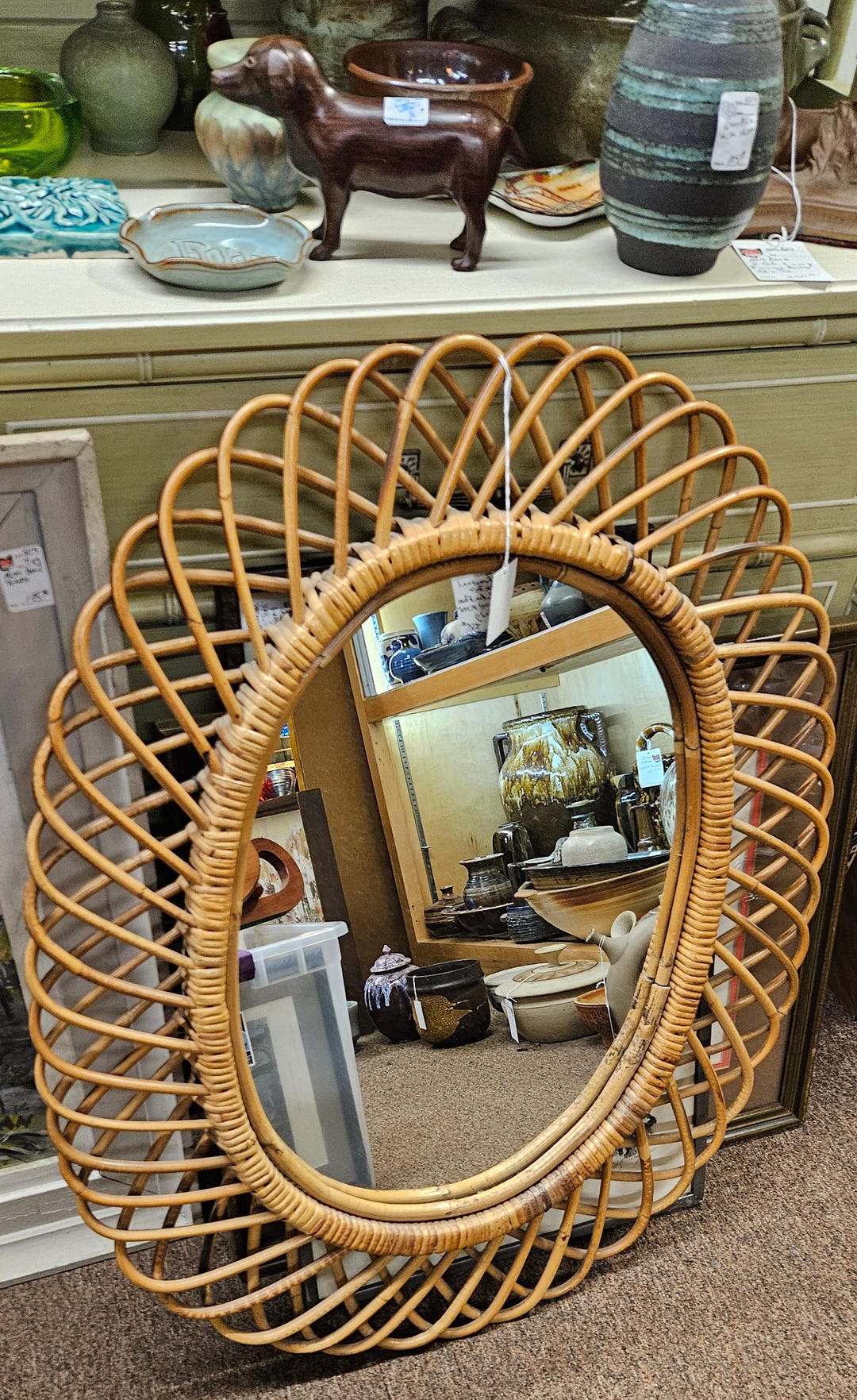 Franco Albini Style Italian Rattan Hanging Mirror - Etsy