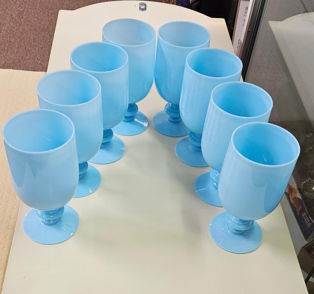 Set of 8 Portieux Vallerysthal Blue Opaline Water Goblets - Etsy
