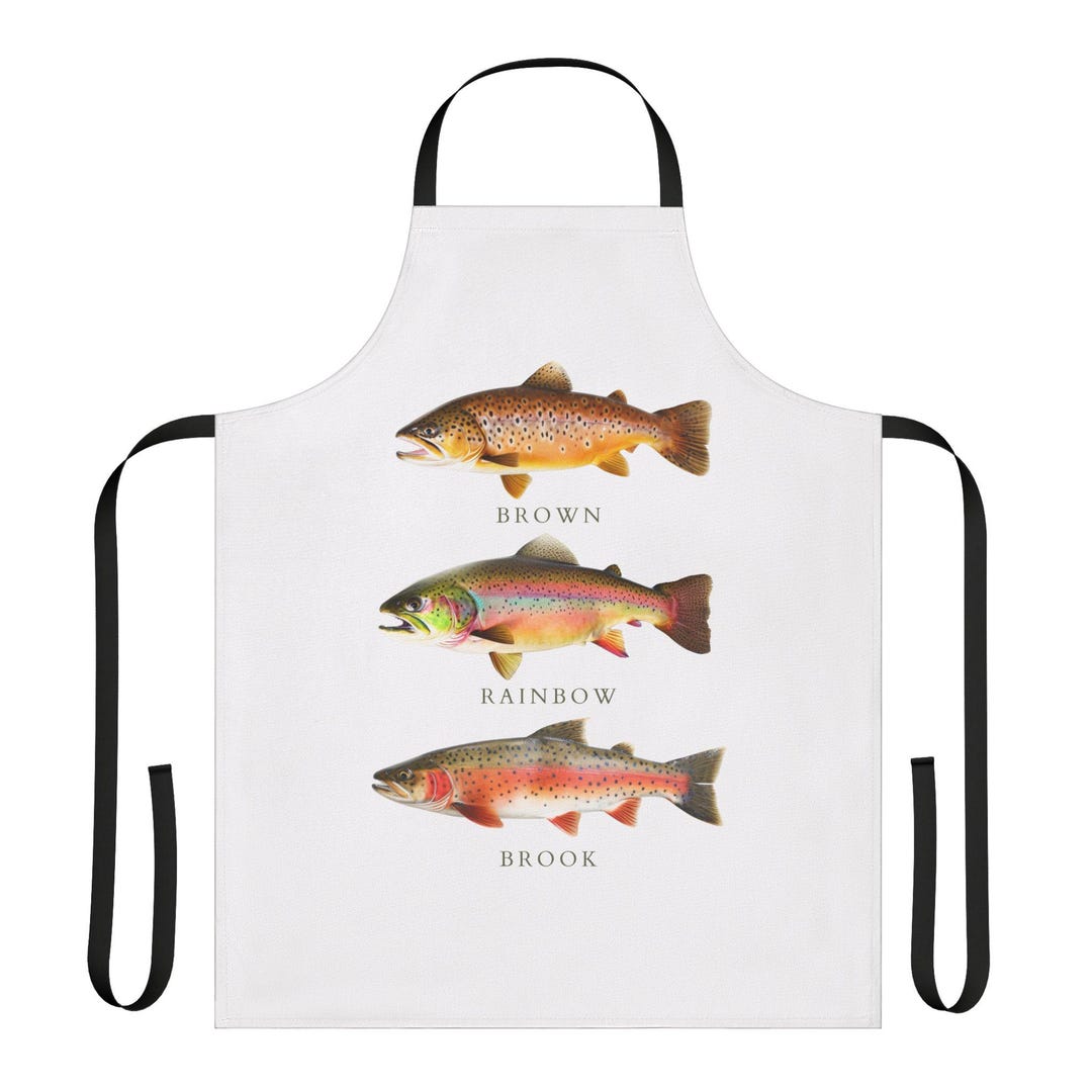 Fishing Apron With Trout Fish, Personalized Chef Apron, Durable Kitchen ...