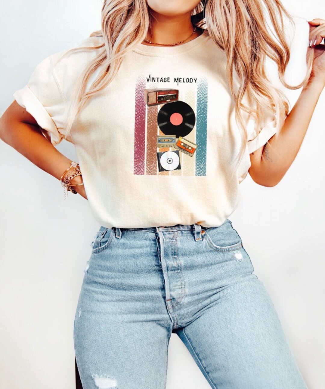 Retro Music Evolution Tee: Vintage Radio, Vinyl, Cassette Design - Etsy