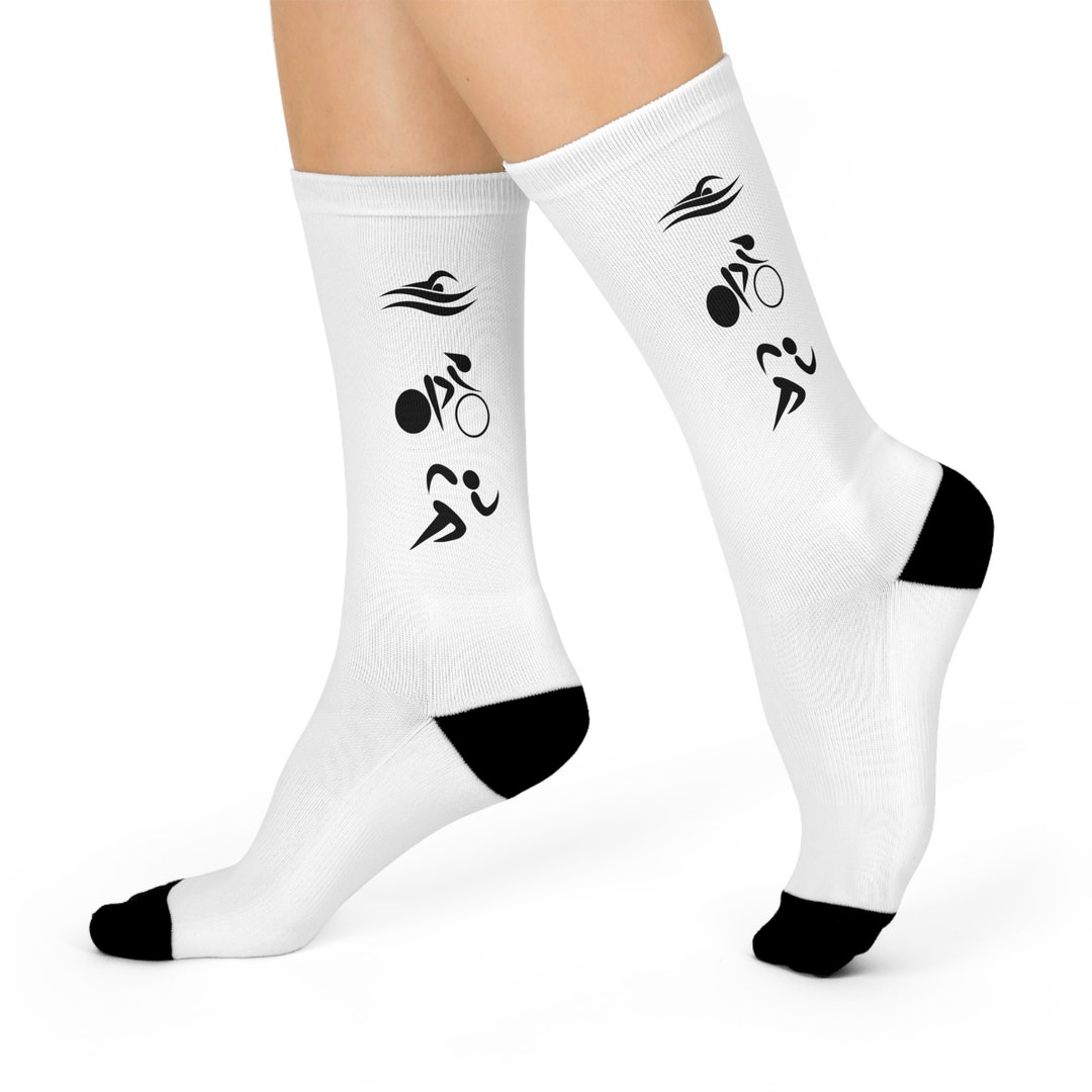 Triathlon Logo Style Cushioned Crew Socks, Running Socks, Bike Socks ...