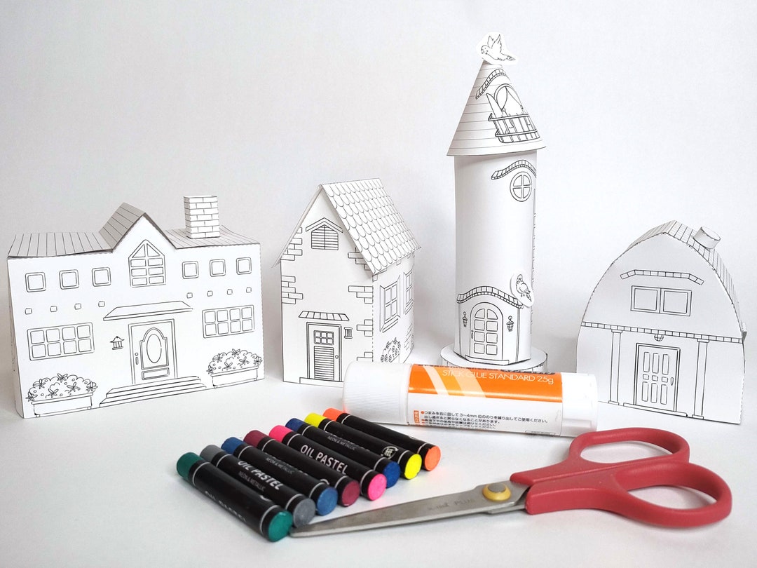 Paper Houses Printable Activity Sheets, Instant Download, Color, Cut ...