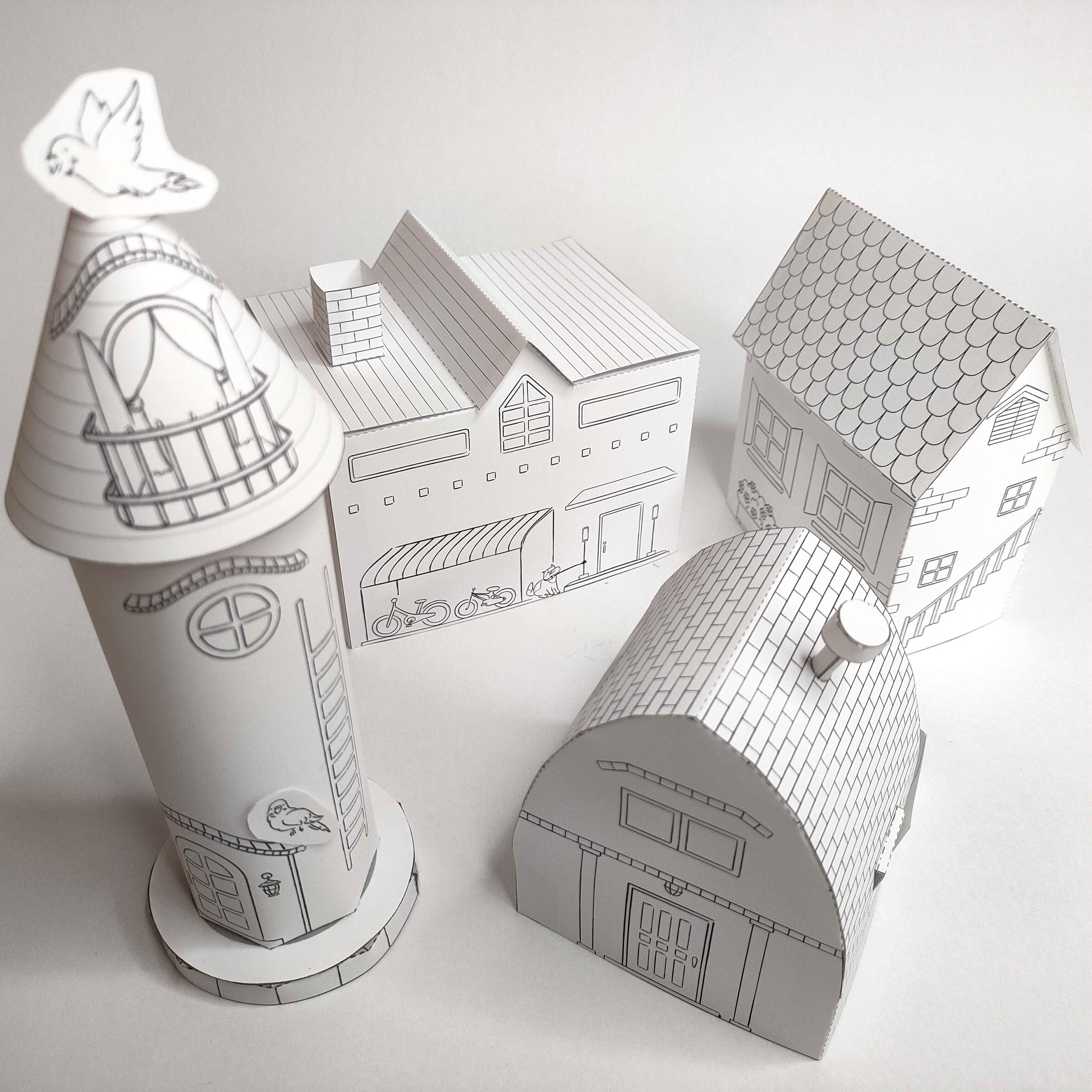 Paper Houses Printable Activity Sheets, Instant Download, Color, Cut ...