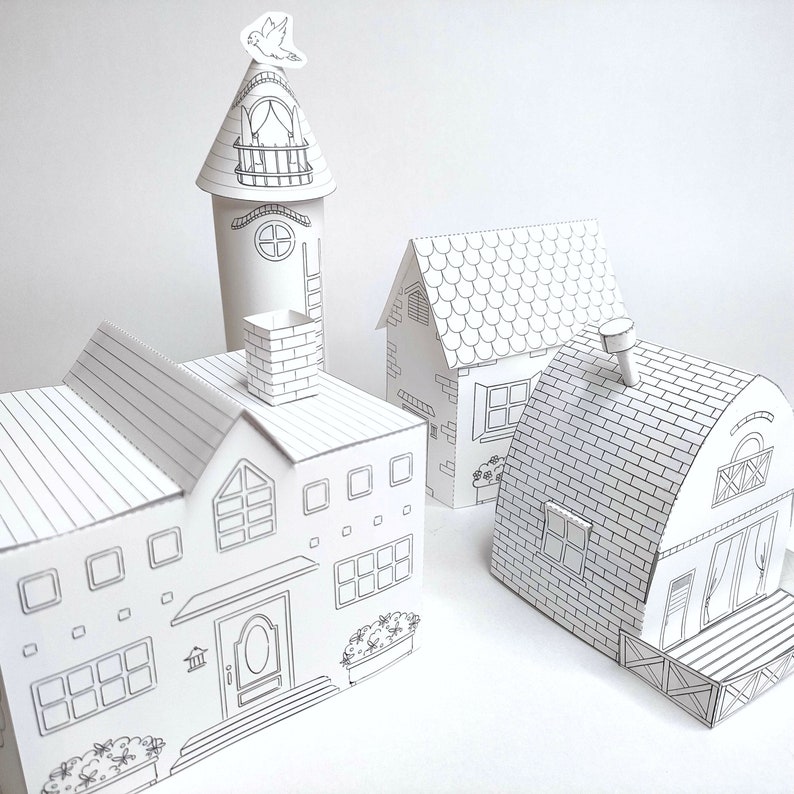 Paper Houses Printable Activity Sheets, Instant Download, Color, Cut ...