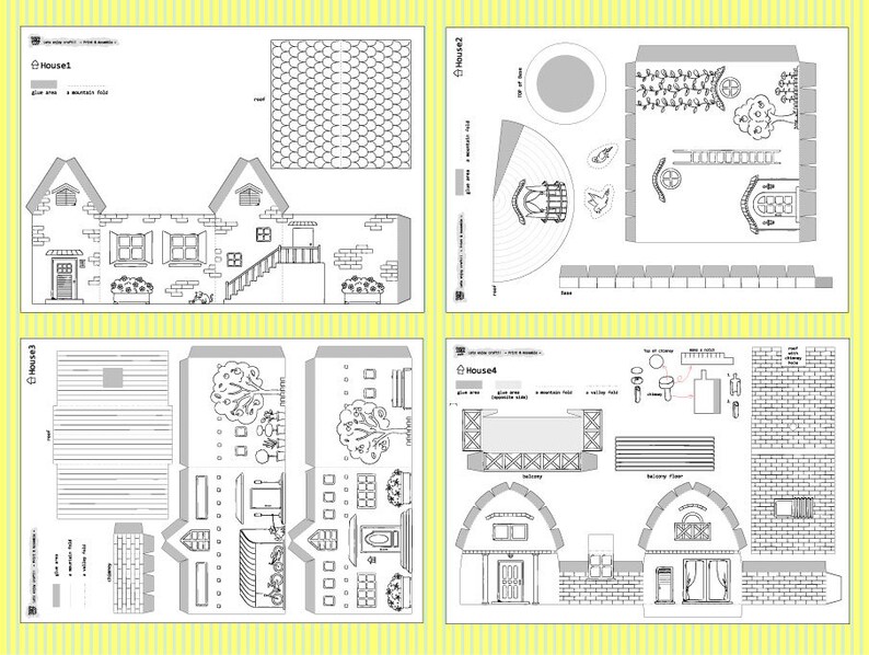 Paper Houses Printable Activity Sheets, Instant Download, Color, Cut ...