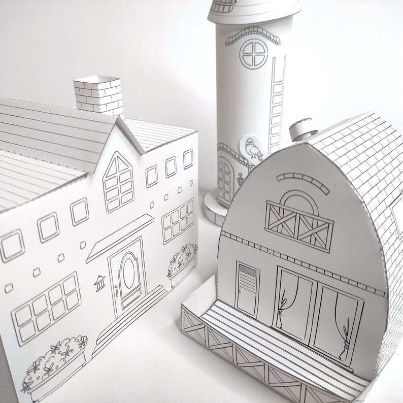 Paper Houses Printable Activity Sheets, Instant Download, Color, Cut ...