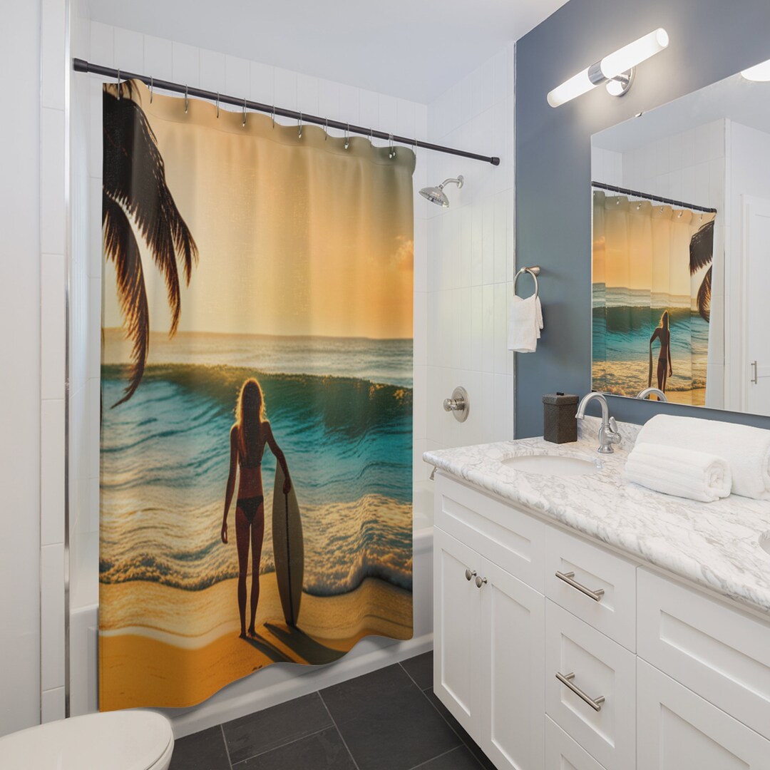 Surfer Girl on Beach Shower Curtains - Etsy