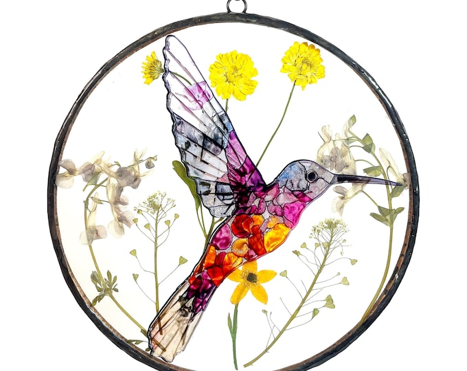 Colorful Stained Glass Hummingbird Suncatcher! Shimmering Hummingbird ...