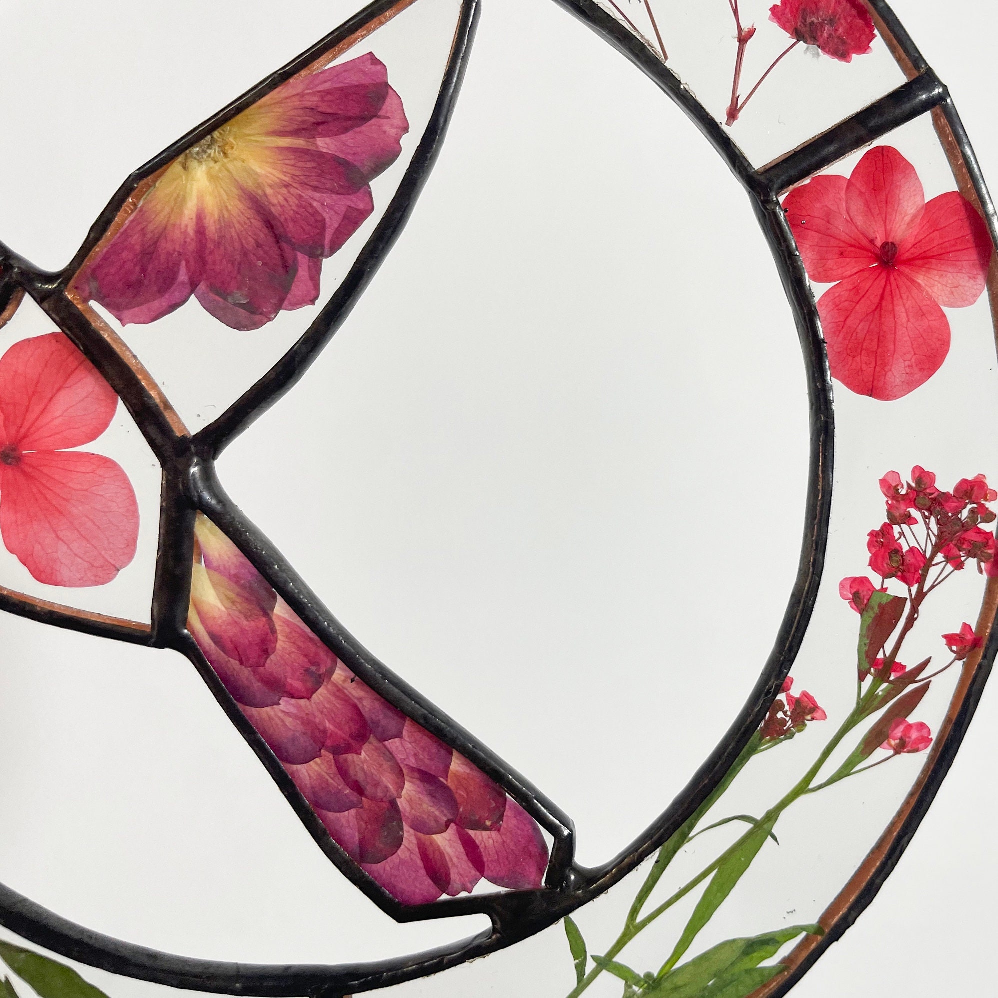 Real Red Pressed Dried Flowers and Cardinal Stained Glass Suncatchers ...