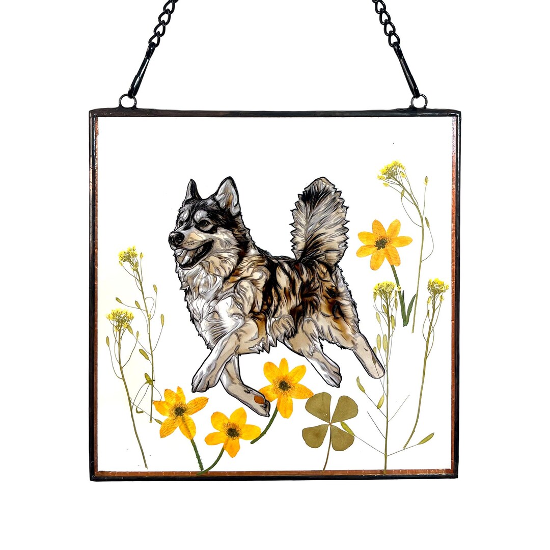 Personalizable Husky Dog Stained Glass Panel Pet Suncatcher Square ...