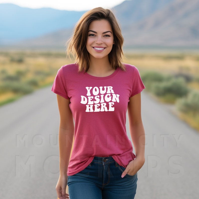 Heather Raspberry, Bella Canvas 3001 Model Mockup, Bella Mockup ...