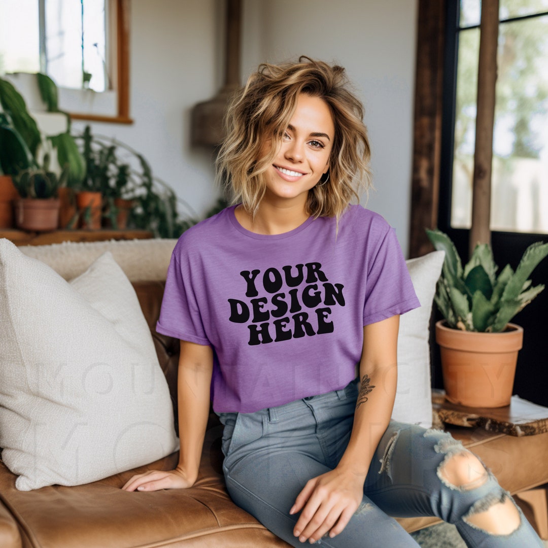 Bella Canvas 3001 Model Mockup, Heather Team Purple, Bella Mockup ...