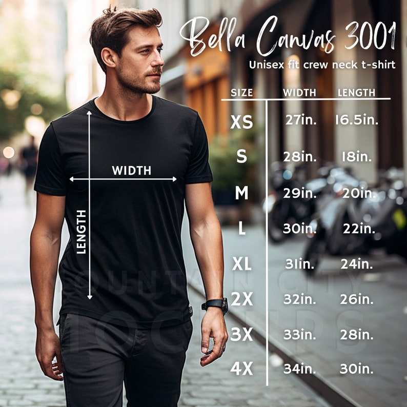 Men's Bella Canvas 3001 Size Chart, 3001 Mockup, Model Mockup, Bella ...