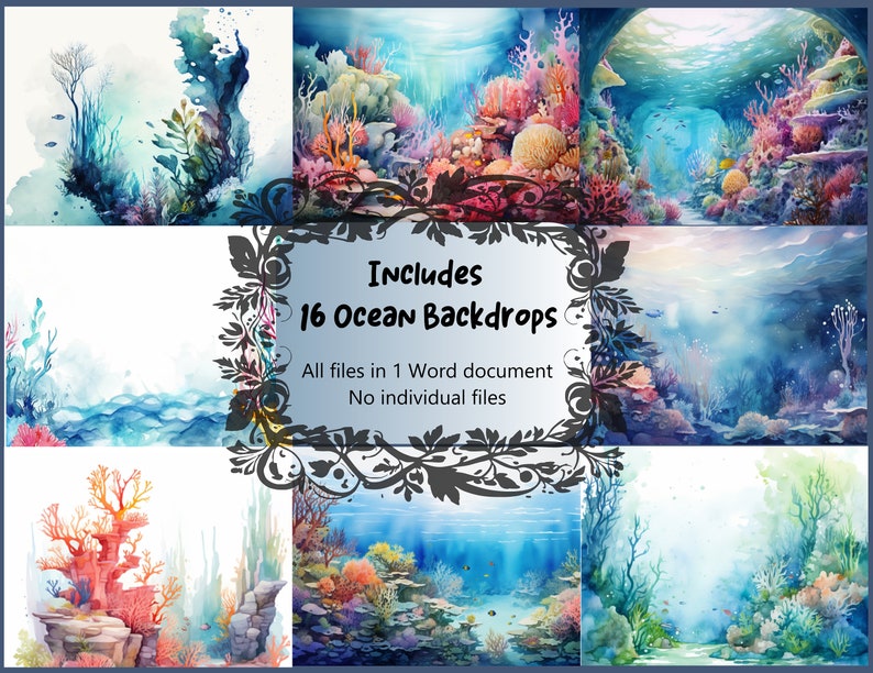 SVG, PNG Watercolor Digital Ocean Creature Sticker Sheet and Ocean ...