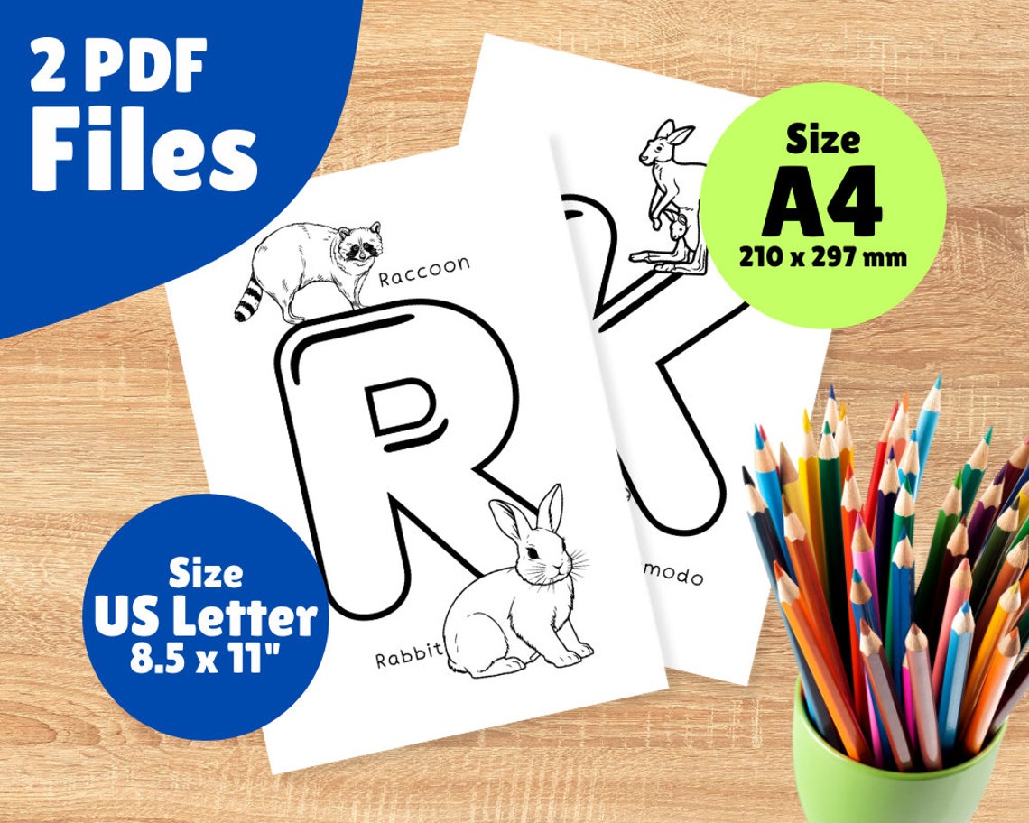 A to Z Animal 26 ABC Alphabet Coloring Poster, Kindergarten Activity ...