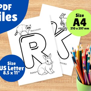A to Z Animal 26 ABC Alphabet Coloring Poster, Kindergarten Activity ...