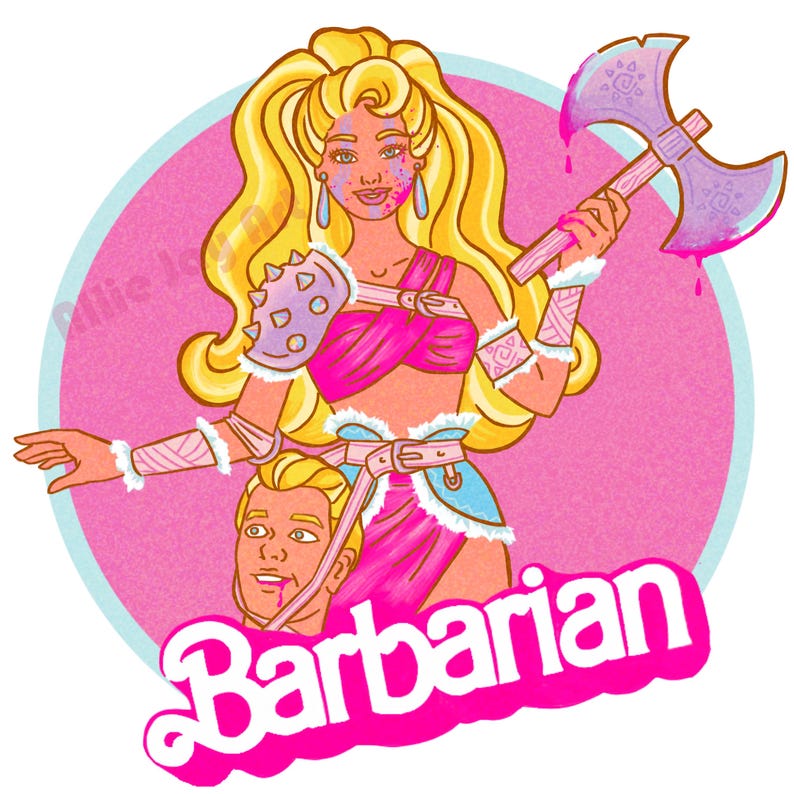 Barbie Barbarian Funny Barbie Dungeons and Dragons Hand Drawn ...