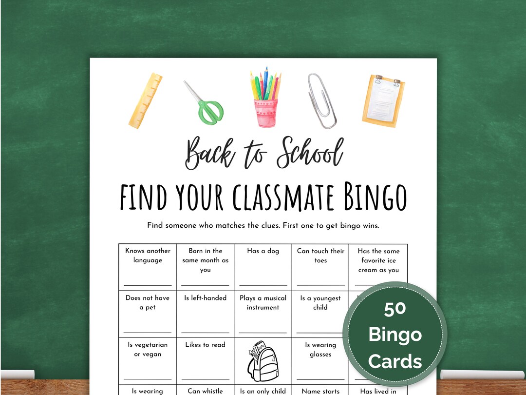 50 Back to School Classmate Bingo Cards, First Day of School Icebreaker ...