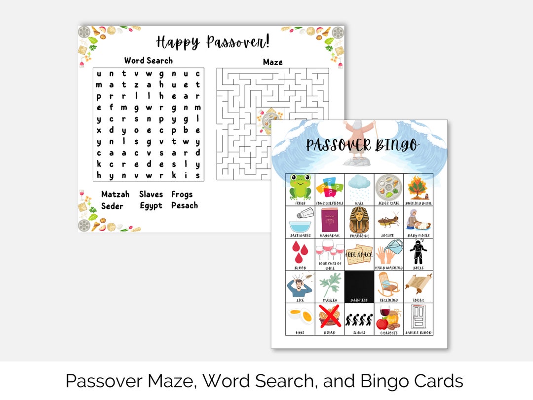 Printable Passover Games: Bingo, Maze, Word Search for Seder Fun - Etsy