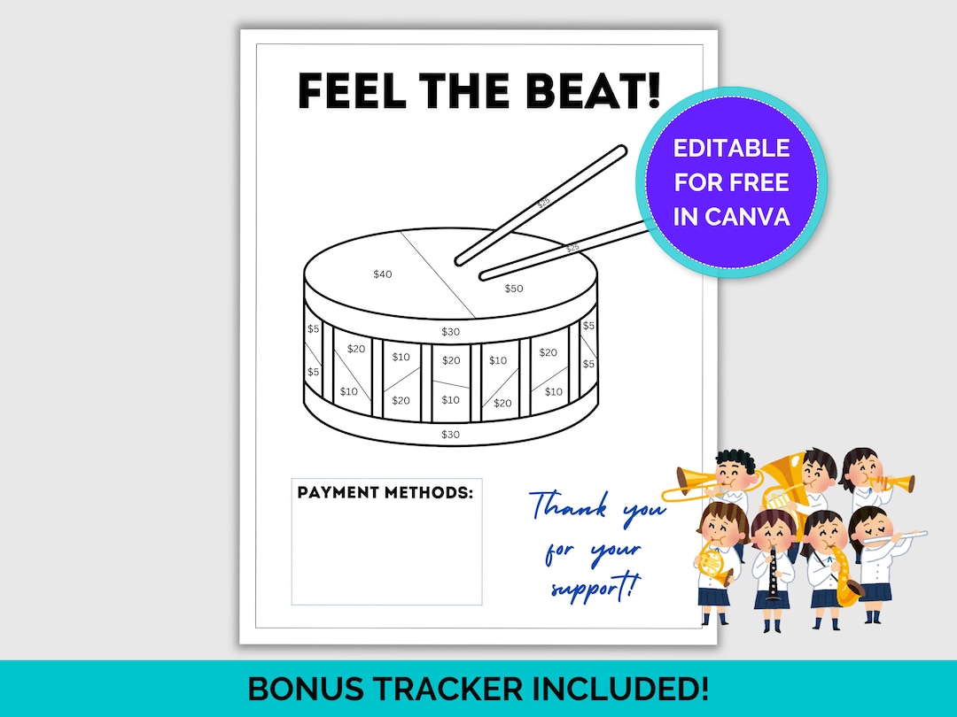 Editable Band/marching Band Fundraiser Tracker, Feel the Beat/drum ...
