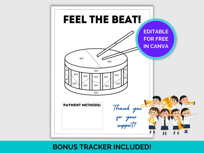 Editable Band/marching Band Fundraiser Tracker, Feel the Beat/drum ...