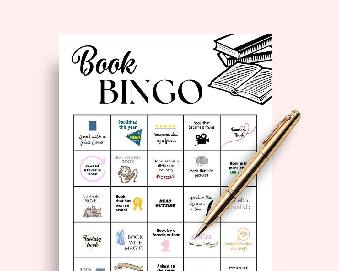 Book Bingo for Adults, Reading Challenge, Book Club Game, Library ...