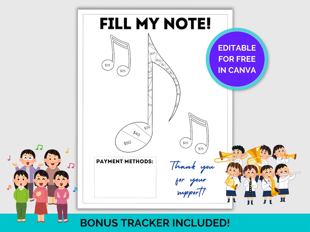 Editable Band/choir Fundraiser Tracker, Fill Your Note/musical Notes ...