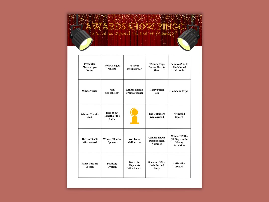 Broadway Awards Show 2024 Bingo Card/awards Show Party Digital Download ...
