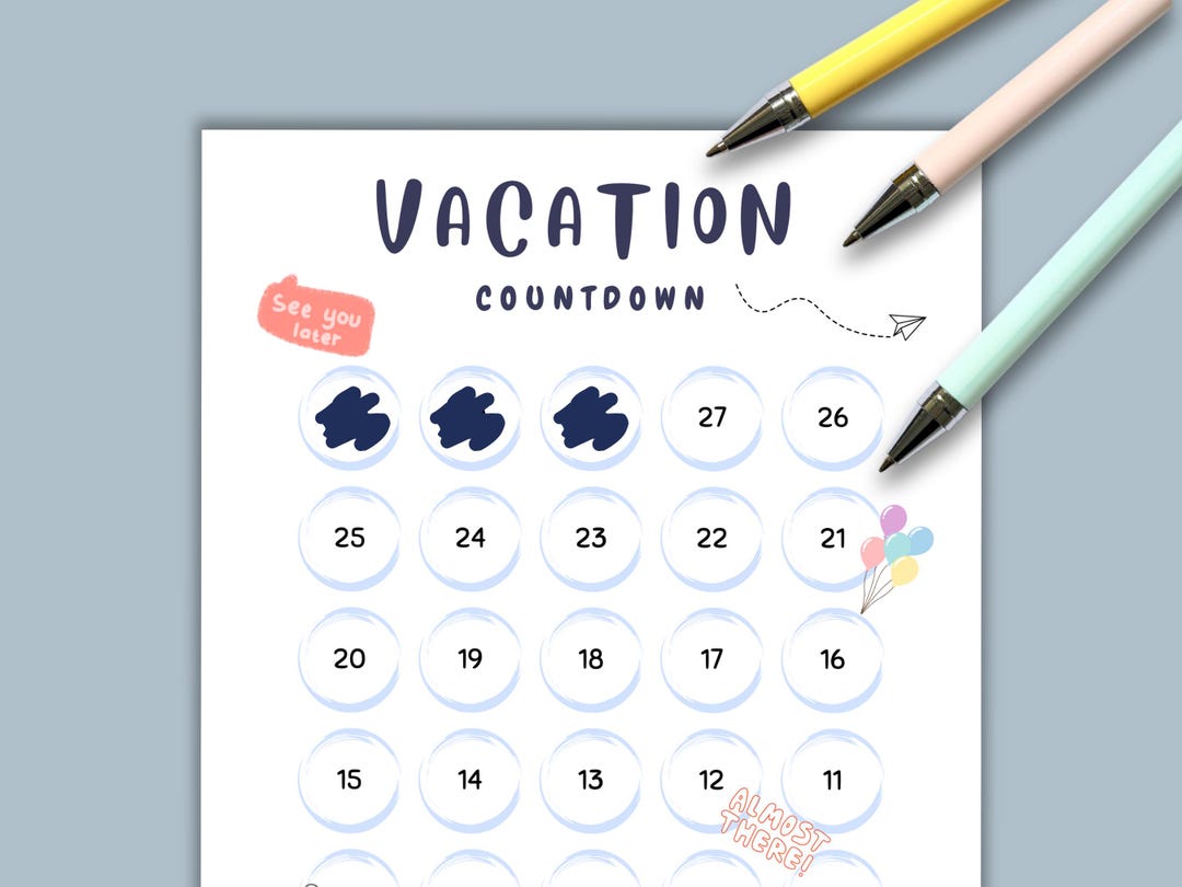 30 Day Vacation Countdown Tracker: Printable Travel Countdown (digital ...