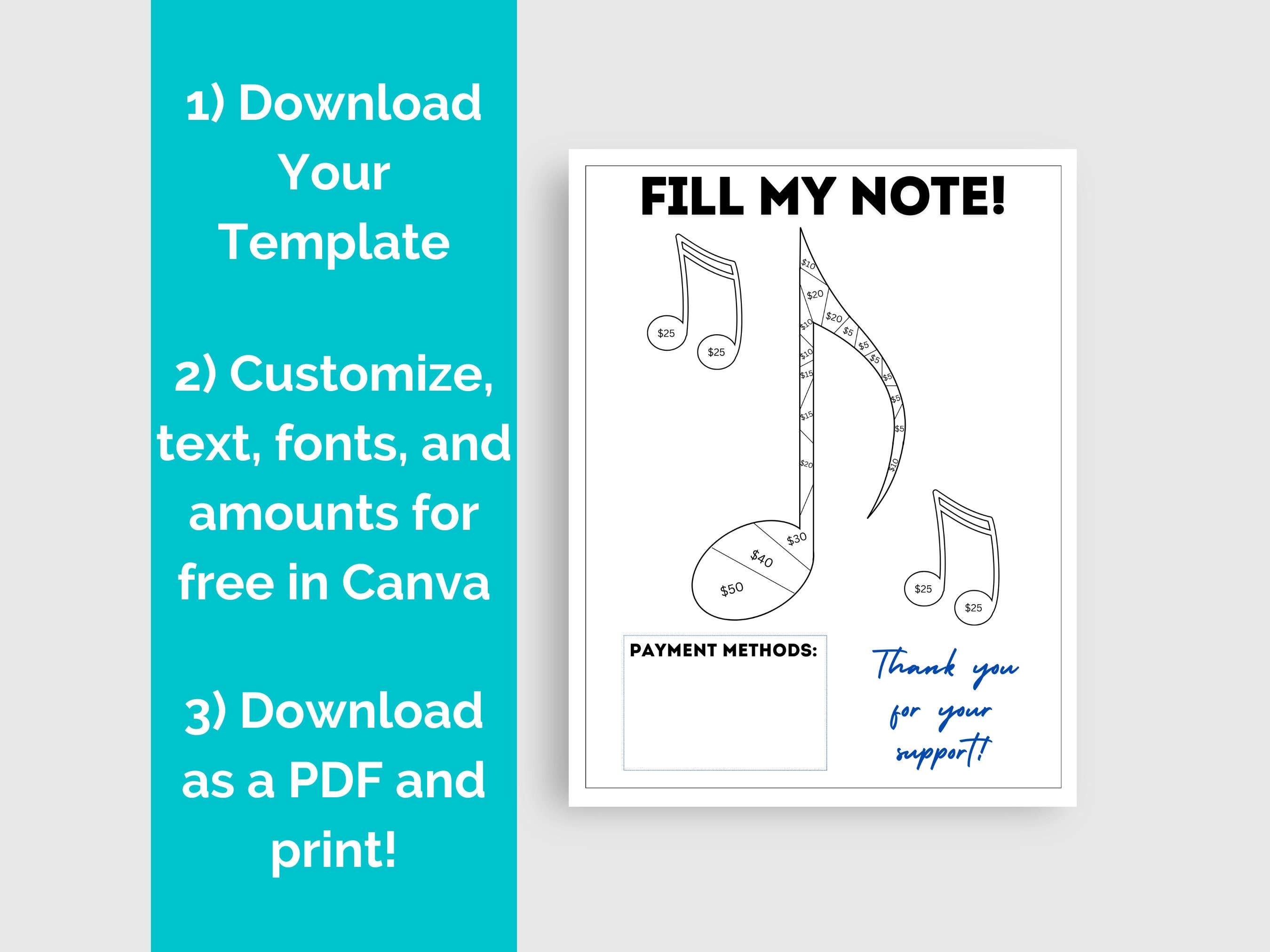 Editable Band/choir Fundraiser Tracker, Fill Your Note/musical Notes ...