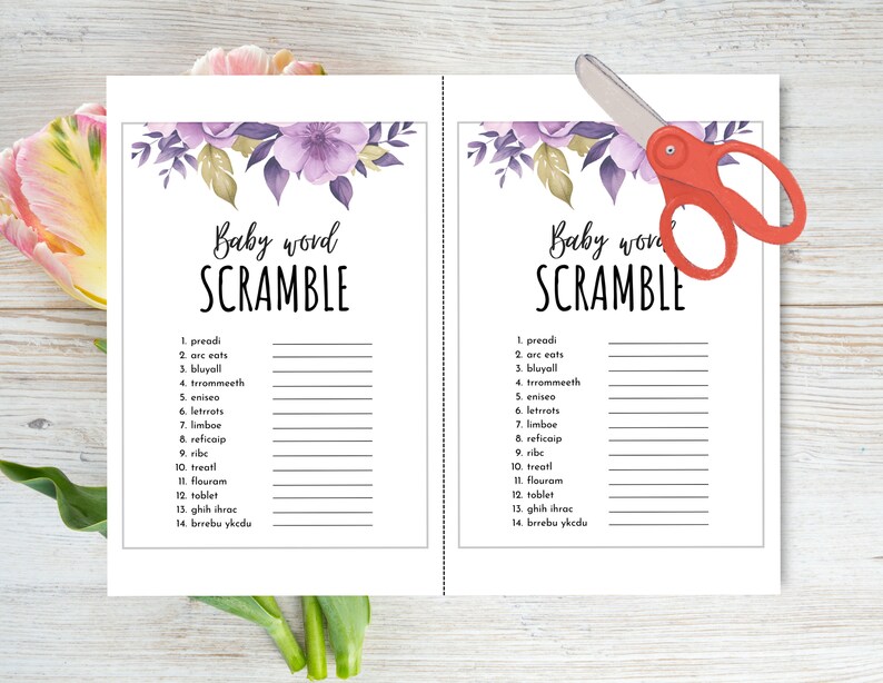 Baby Shower Word Scramble Game, Printable Baby Game With Floral Design ...