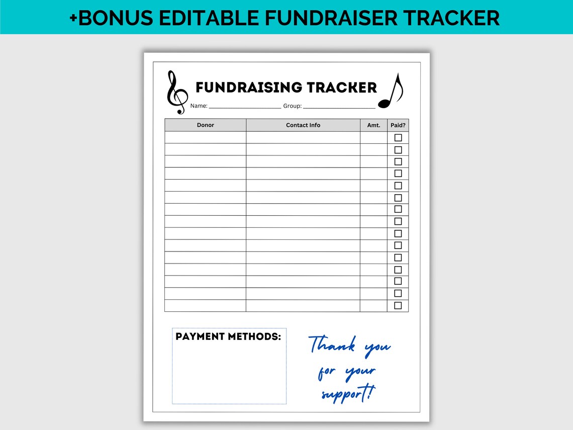 Editable Band/choir Fundraiser Tracker, Fill Your Note/musical Notes ...