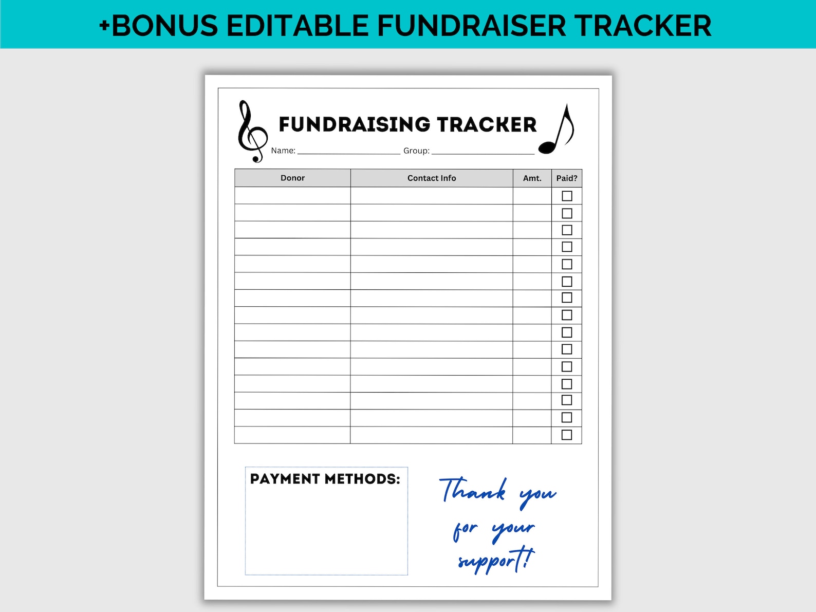 Editable Band/choir Fundraiser Tracker, Fill Your Note/musical Notes ...