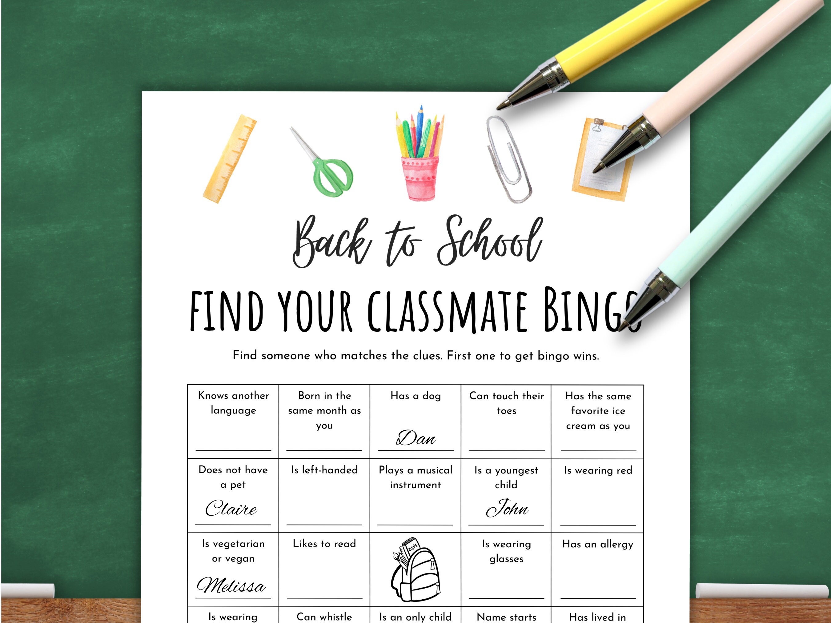 50 Back to School Classmate Bingo Cards, First Day of School Icebreaker ...