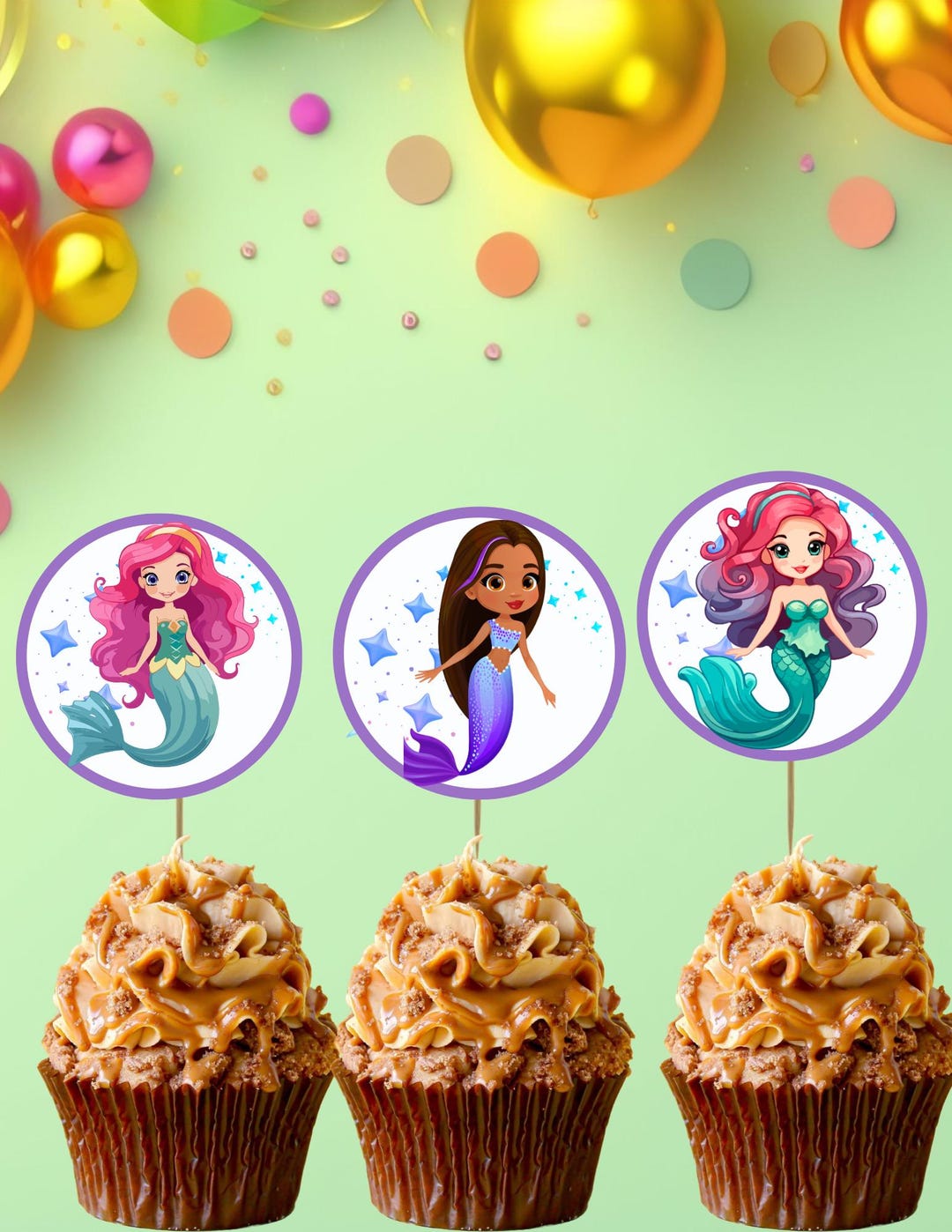 Printable Mermaid Cupcake Toppers 3"| DIY Birthday Party Decor ...