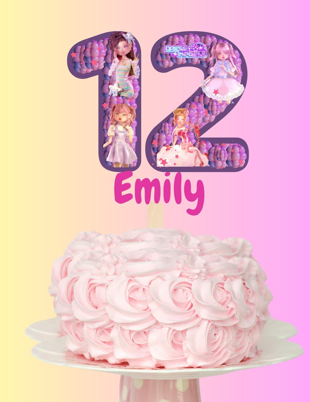 Printable Dress to Impress Roblox Number 12 Cake Topper | DIY Birthday ...